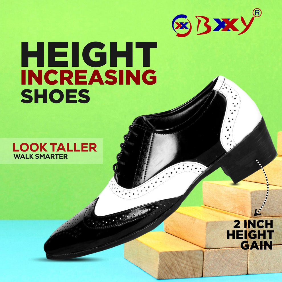 Men's Height Increasing Black and White Faux Leather Mafia Oxford Brog ...